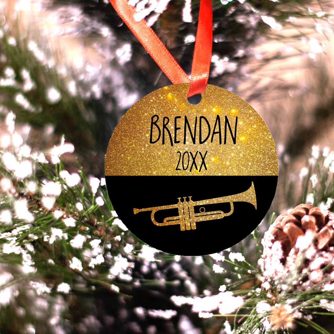 Personalized Trumpet Musician Band or Marching Band Ornament | Gold and ...