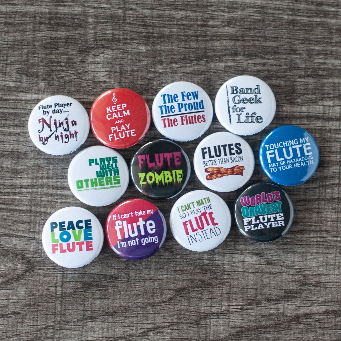 Flute Buttons / Music and Marching Band / Set of 12 Flute 1" or 1.25 ...