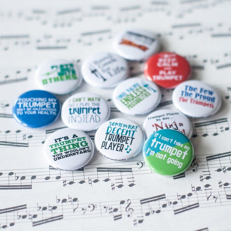 Trumpet Buttons / Music and Marching Band / Set of 12 Trumpet 1" or 1. ...
