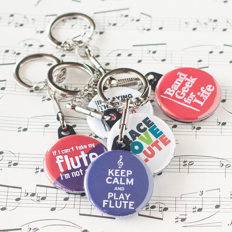 Gift Set of Five Flute Marching Band Themed Button Keychains | 1.25 ...