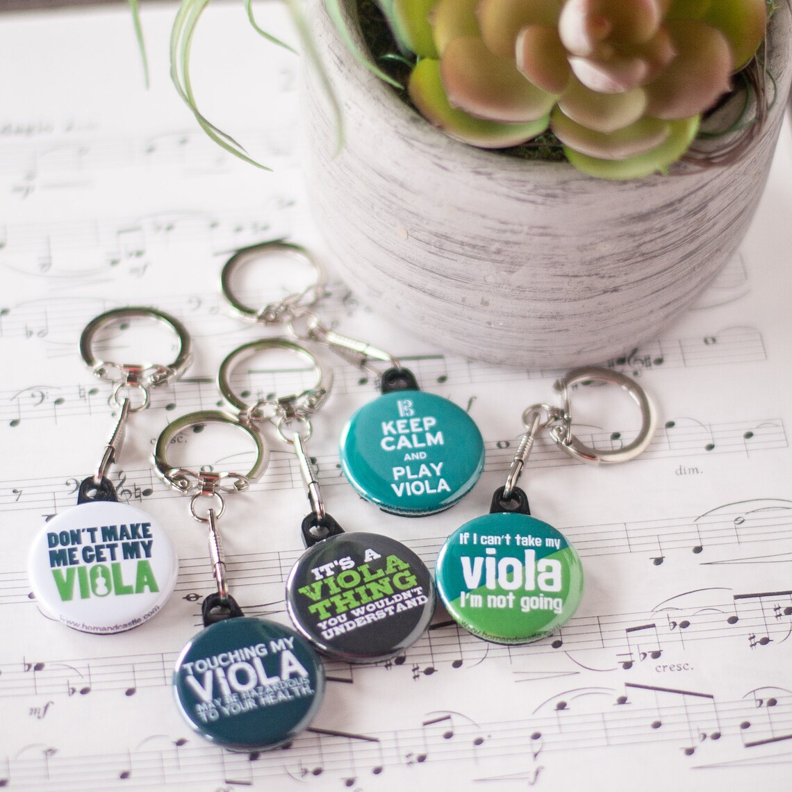 Gift Set of Five Viola and Music Themed Button Keychains | 1.25" Size ...