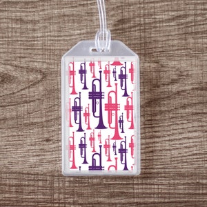 Trumpet Instrument ID Tag or Luggage Tag for Musicians - Pink and ...