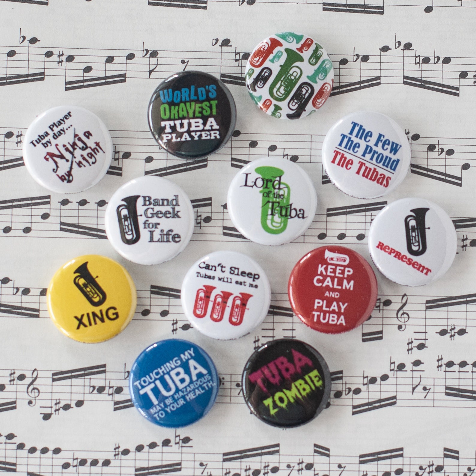 Tuba Buttons / Music and Marching Band / Set of 12 Tuba 1" or 1.25 ...