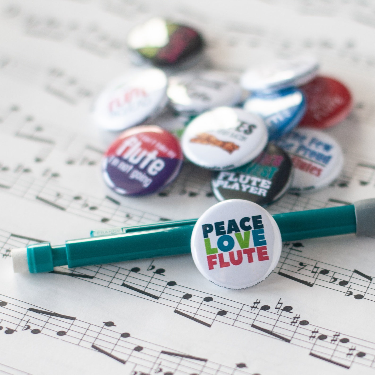 Flute Buttons / Music and Marching Band / Set of 12 Flute 1" or 1.25 ...