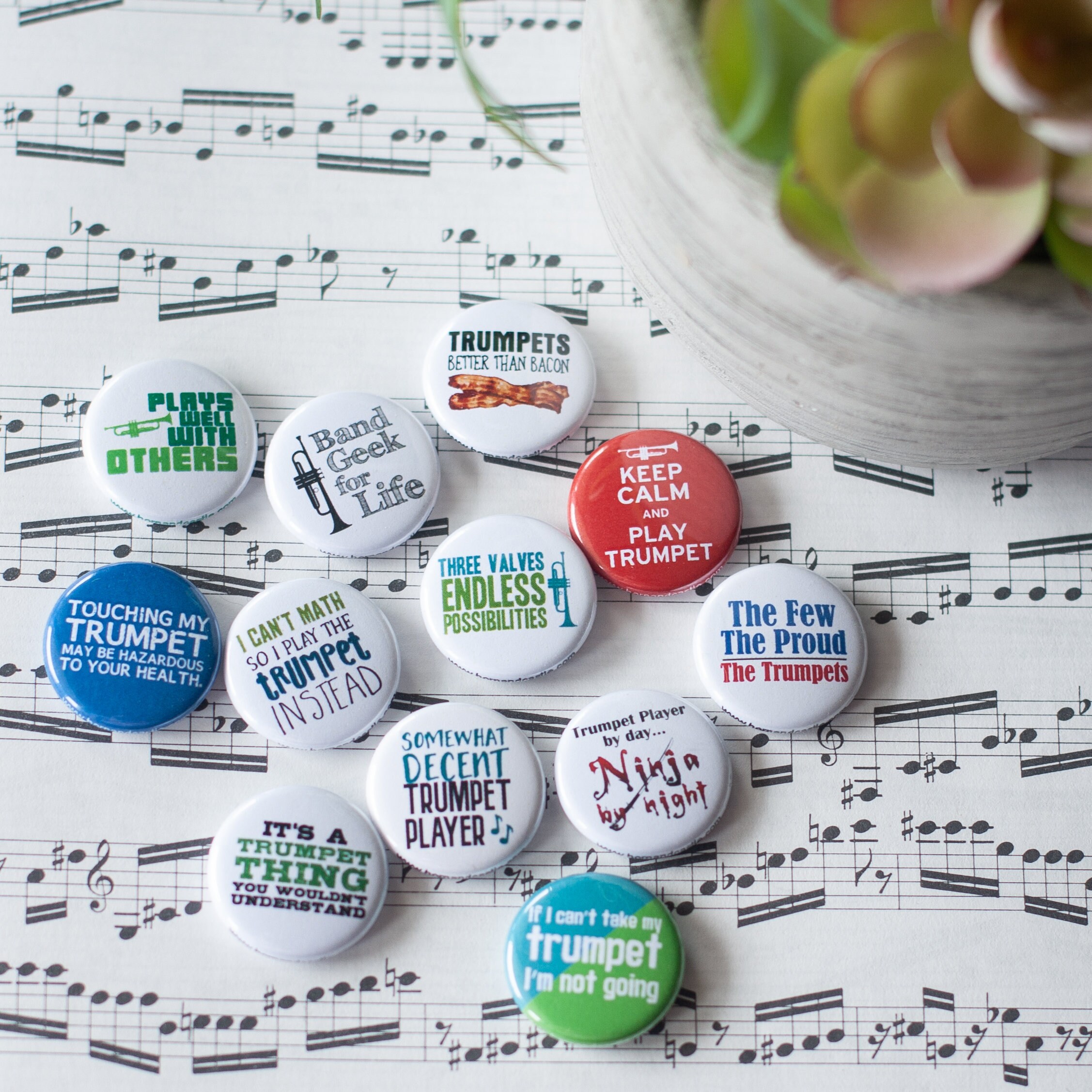Trumpet Buttons / Music and Marching Band / Set of 12 Trumpet 1" or 1. ...