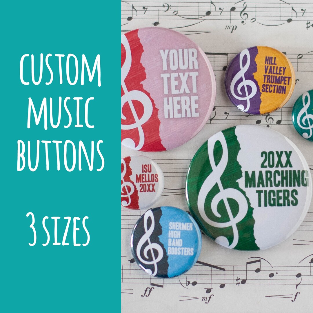 Custom Buttons - Music Treble Clef Design | Choose Your Color & Text ...