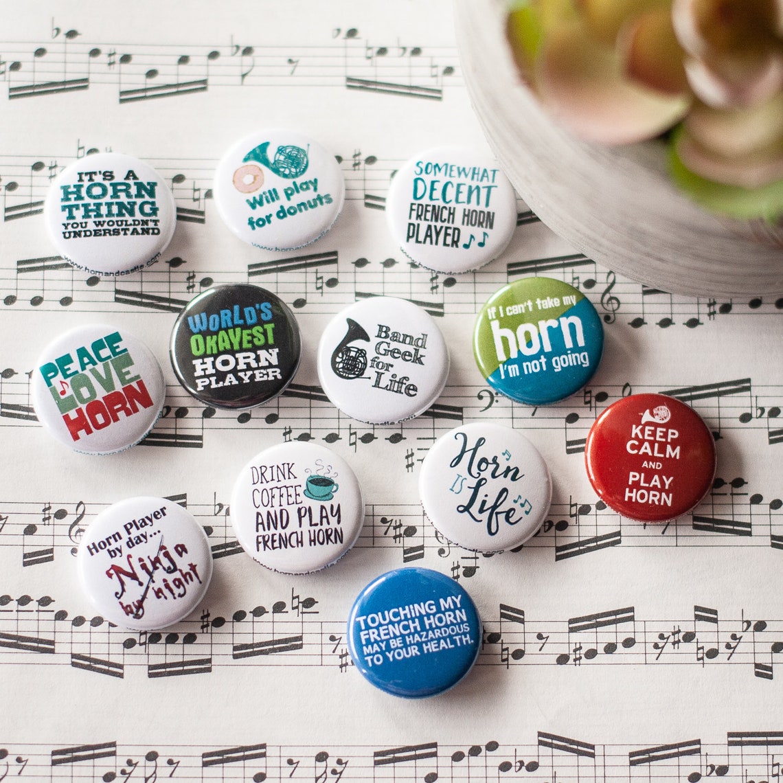 French Horn Buttons / Music and Band or Orchestra / Set of 12 Horn 1 ...