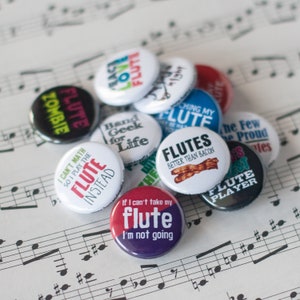 Flute Buttons / Music and Marching Band / Set of 12 Flute 1" or 1.25 ...