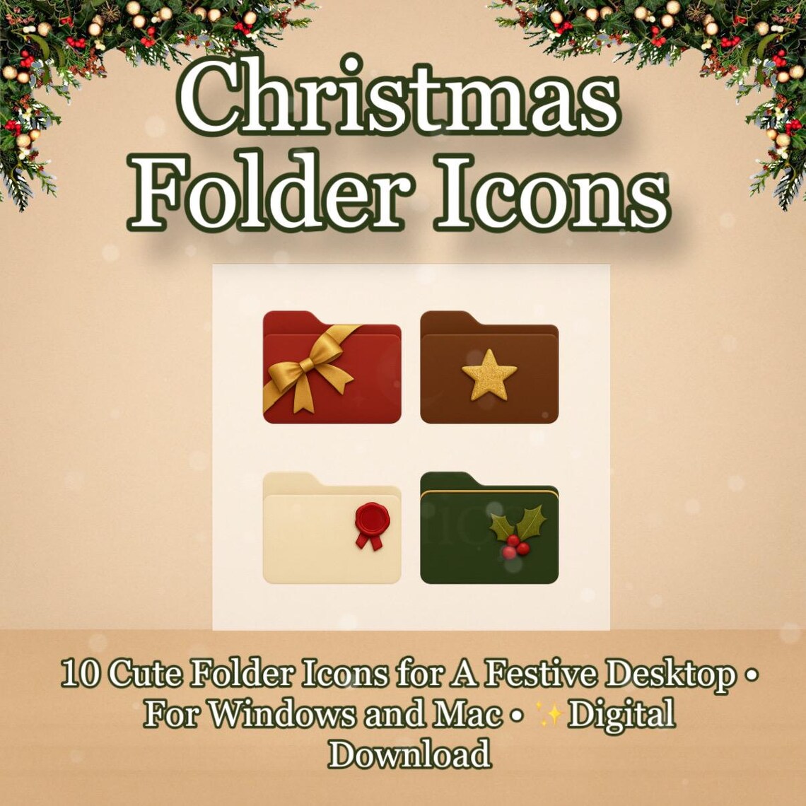 Christmas Desktop Folder Icons | Festive Holiday Designs (digital ...