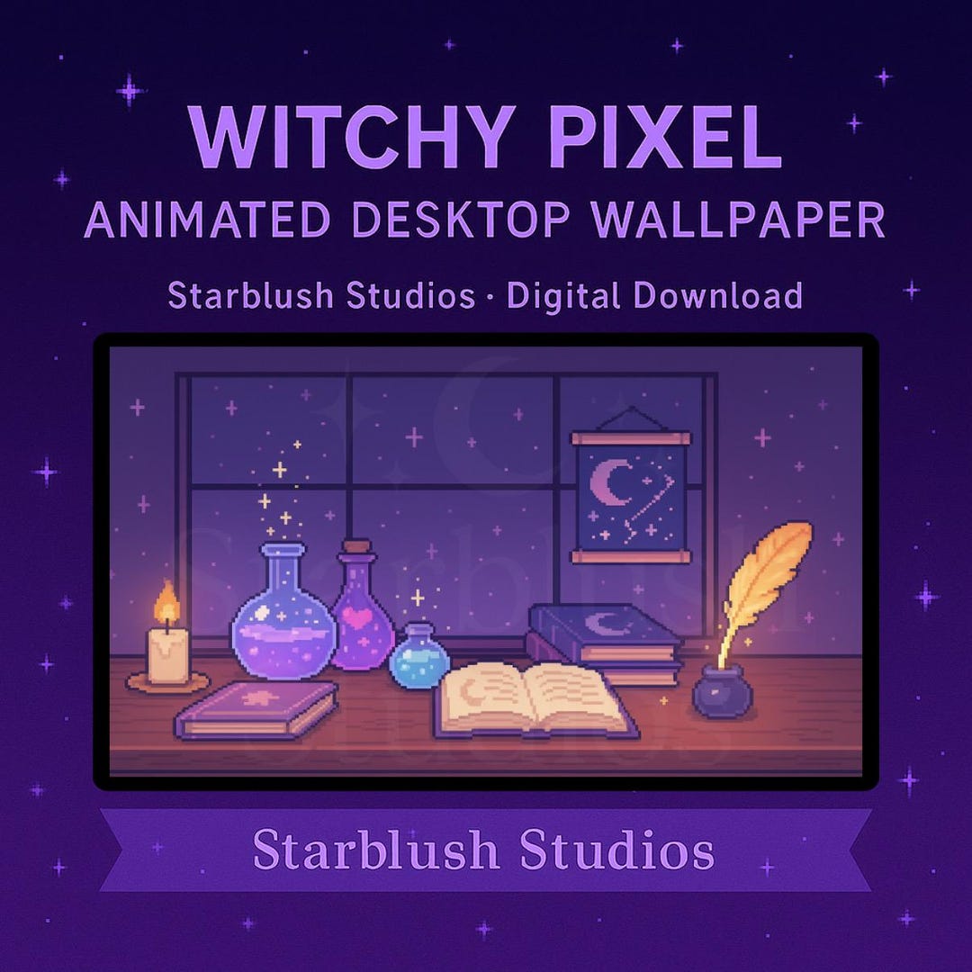 Witch Potions Animated Desktop Wallpaper: Spellbook & Candle Glow ...