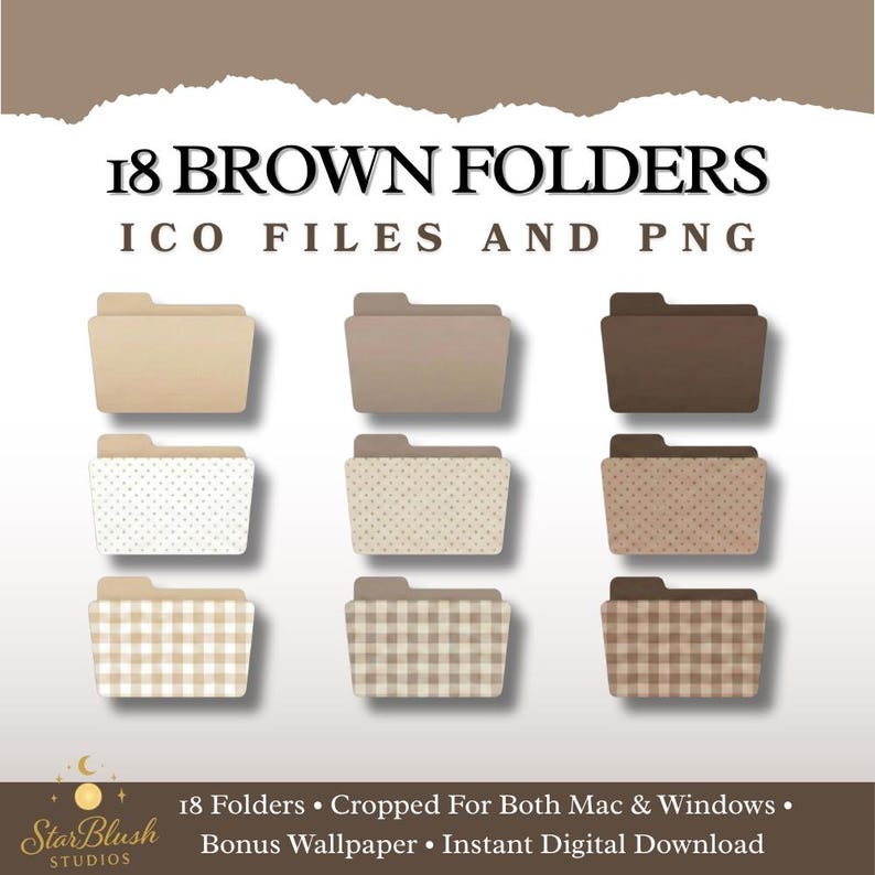Brown Desktop Folder Icons | Mac & Windows, Bonus Wallpaper (digital ...