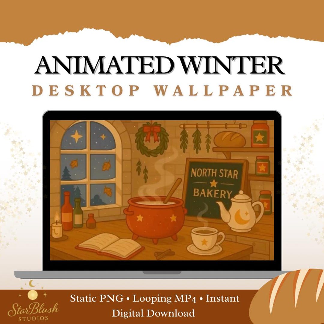 Animated Winter Bakery Desktop Wallpaper | Cozy Desk (MP4 + PNG Digital ...