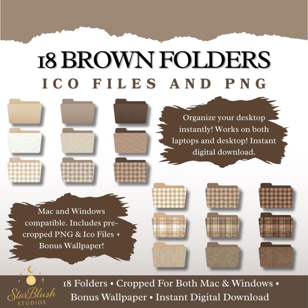 Brown Desktop Folder Icons | Mac & Windows, Bonus Wallpaper (digital ...