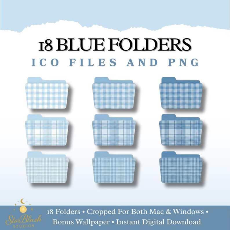 Blue Desktop Folder Icons | Mac & Windows, Bonus Wallpaper (digital ...