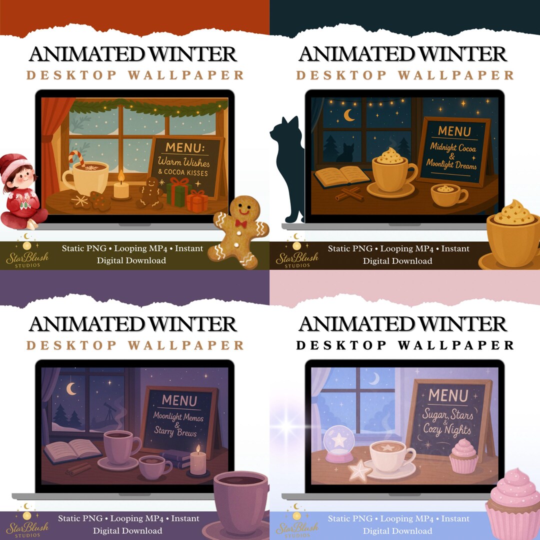 Animated Winter Desktop Wallpaper Set | Cozy Cafe Aesthetic | 4 ...