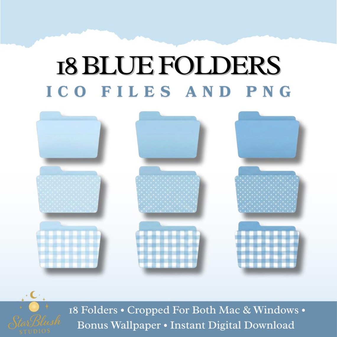 Blue Desktop Folder Icons | Mac & Windows, Bonus Wallpaper (digital ...