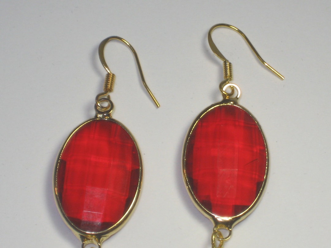 Red Oval Gold Casing and Gold Chain Earrings,earrings,jewelry,gold ...