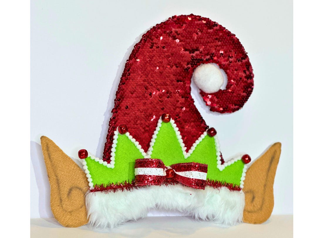 Christmas Elf Hat Wreath Attachment With Ears and Sparkle, Holiday ...