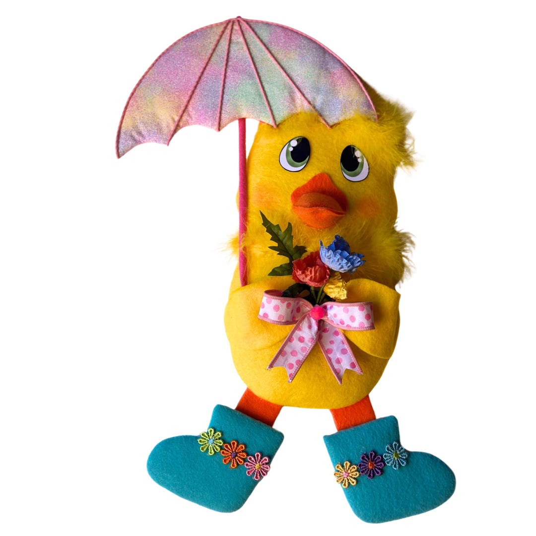 Yellow Spring Duckie With Umbrella Wreath Attachment and Wall Décor ...