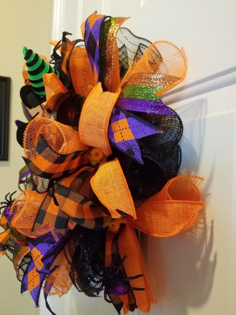 Halloween Boo Wreath Witch Hats and Spiders Wreath Pumpkin - Etsy