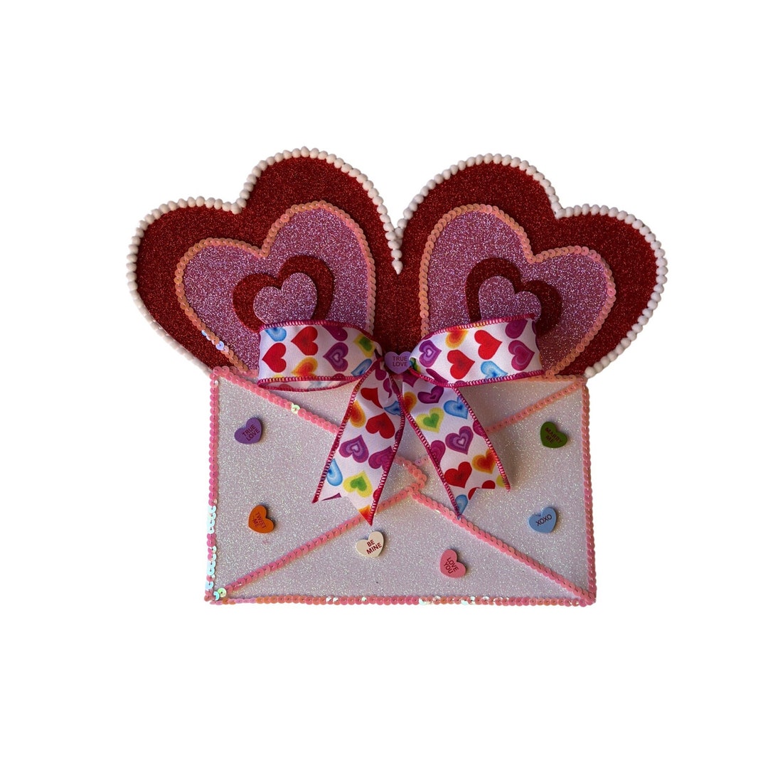 Glittered Valentine Envelope With Red and Pink Hearts and Valentine ...