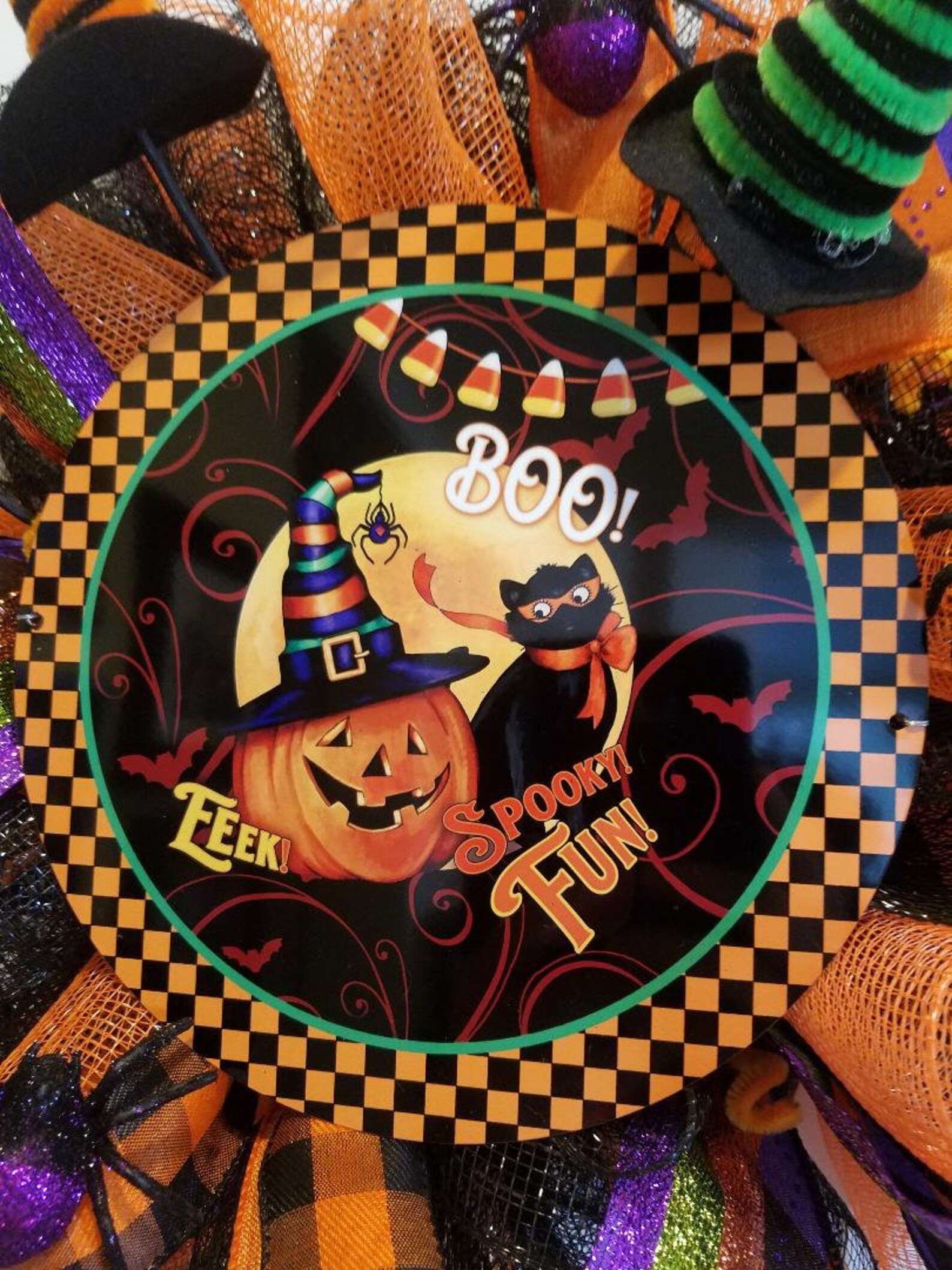 Halloween Boo Wreath Witch Hats and Spiders Wreath Pumpkin - Etsy