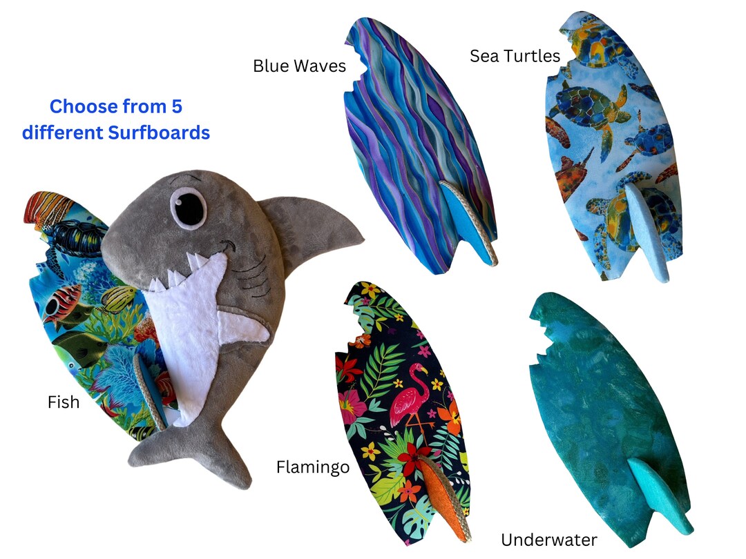 Mr. Sharky and His Surfboard on the Beach, Shark and Surfboard Wreath ...