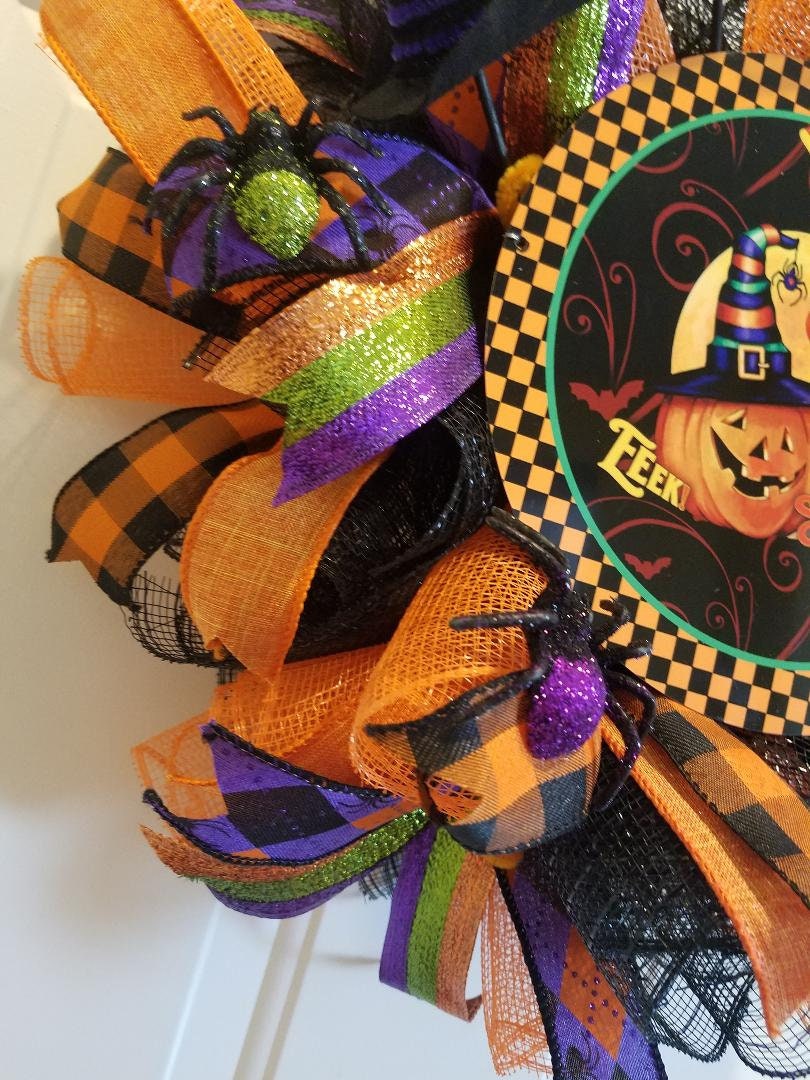 Halloween Boo Wreath Witch Hats and Spiders Wreath Pumpkin - Etsy