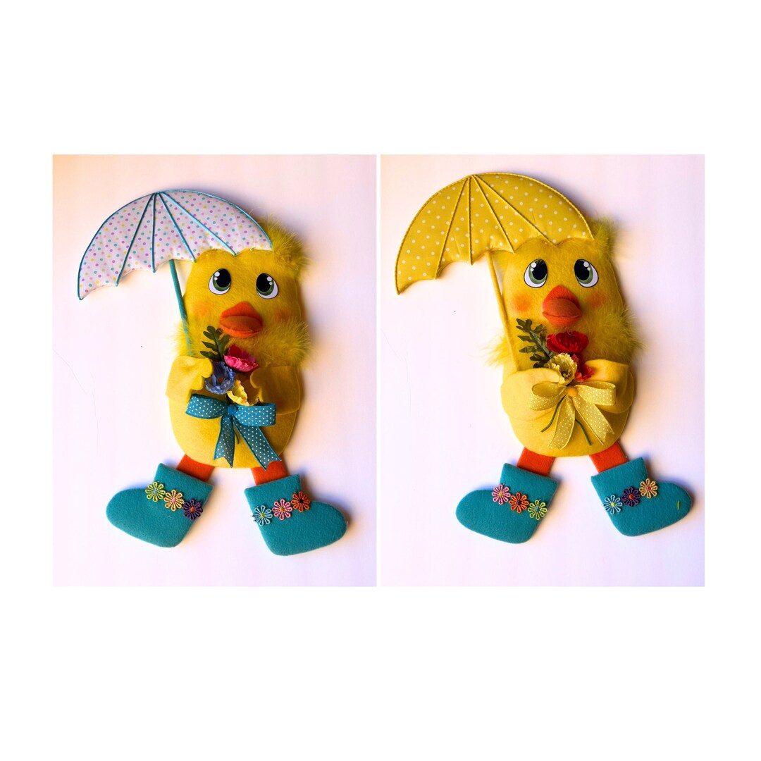 Yellow Spring Duckie With Umbrella Wreath Attachment and Wall Décor ...