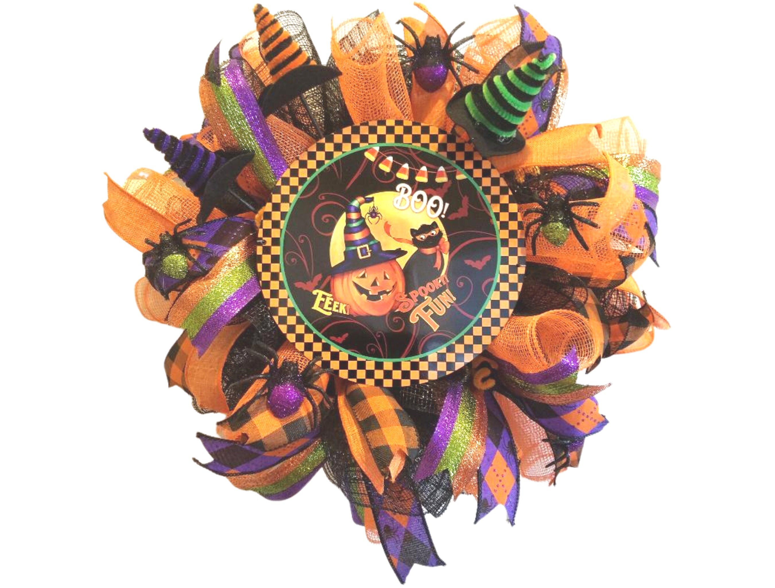 Halloween Boo Wreath Witch Hats and Spiders Wreath Pumpkin - Etsy