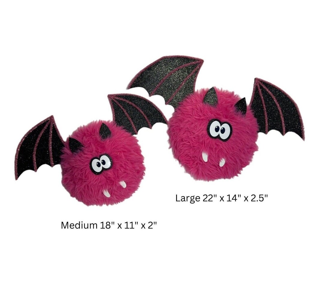 Fuzzy Pink Bat Wreath Attachment With Sparkling Black Wings, Whimsical ...