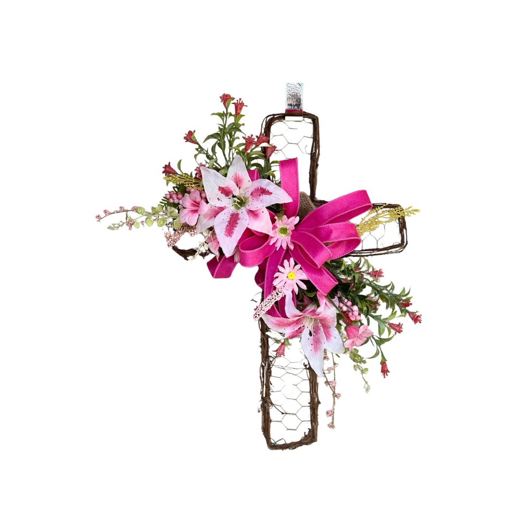 Pink Easter Cross With Florals, Everyday Cross, Religious Cross Decor ...