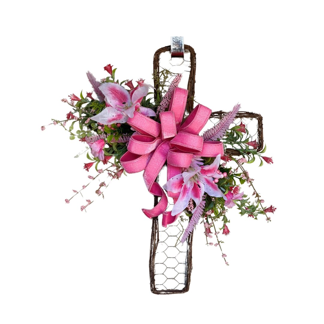 Pink Easter Cross With Florals, Everyday Cross, Religious Cross Decor ...