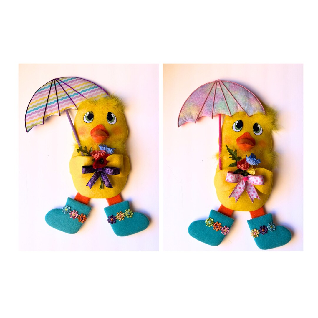 Yellow Spring Duckie With Umbrella Wreath Attachment and Wall Décor ...