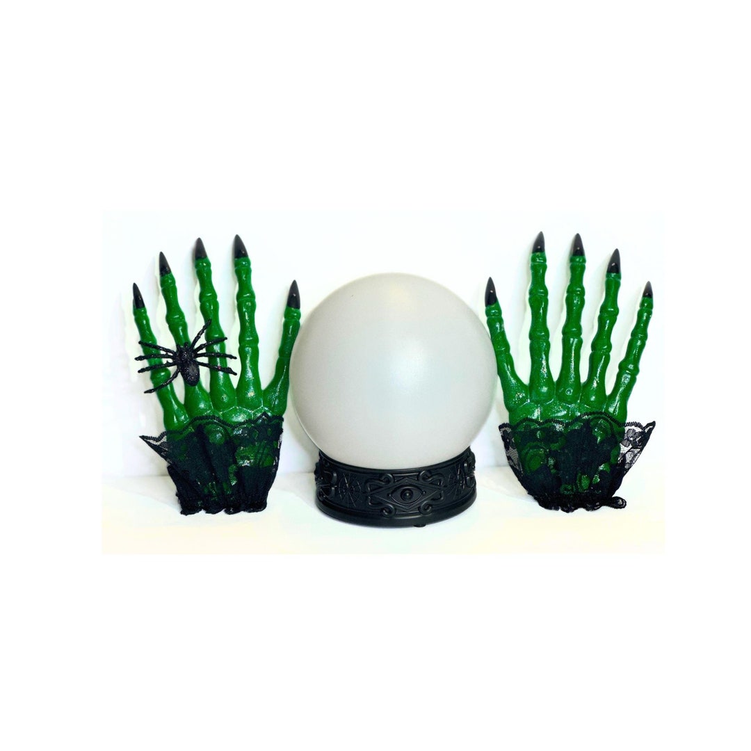 Green Skeleton Hands and Crystal Ball Prop, Witch Hands Wreath ...