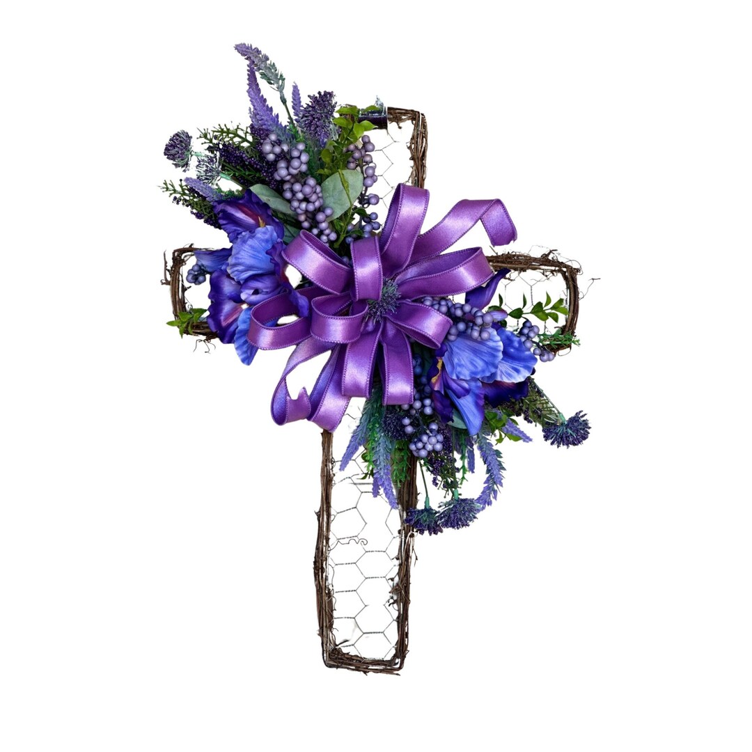 Purple Easter Cross With Florals, Everyday Cross, Religious Cross Decor ...