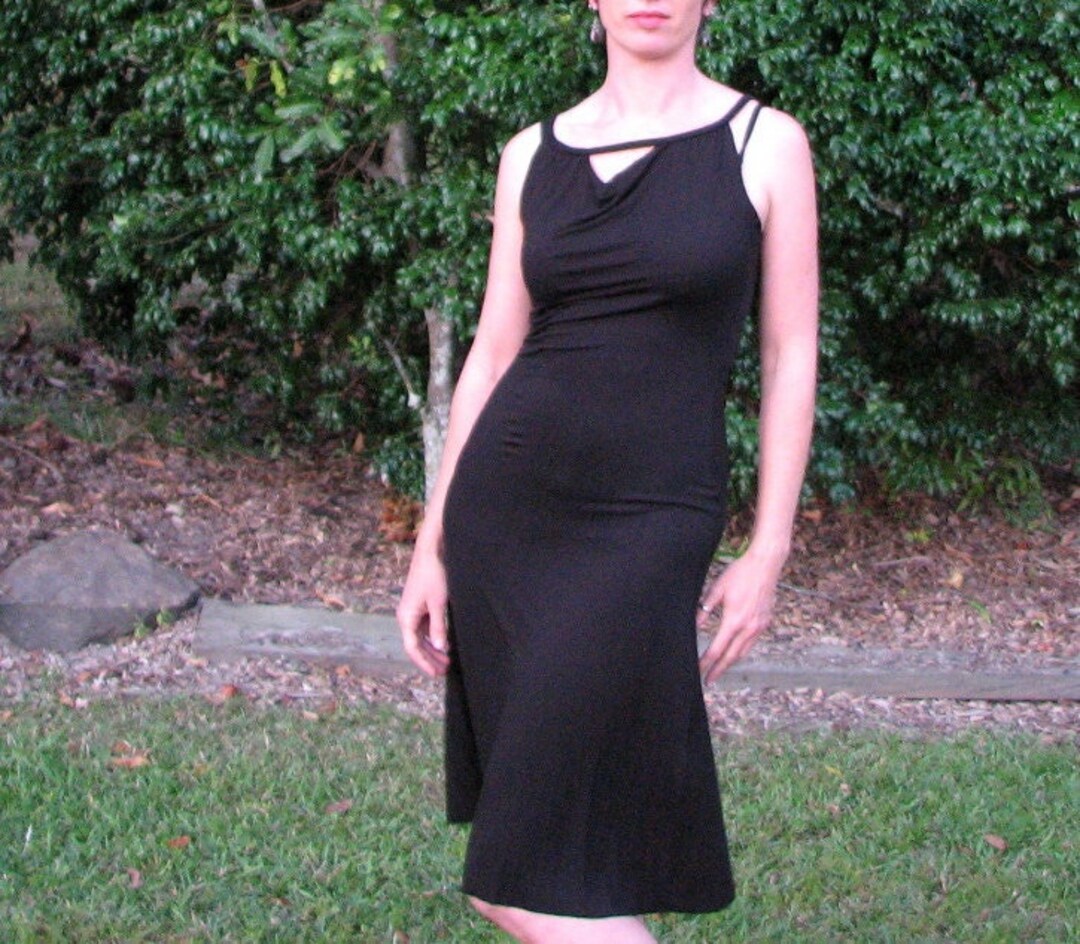 Black Stretch Low-back Dress With Cowl Neck. Bamboo Spandex Jersey ...