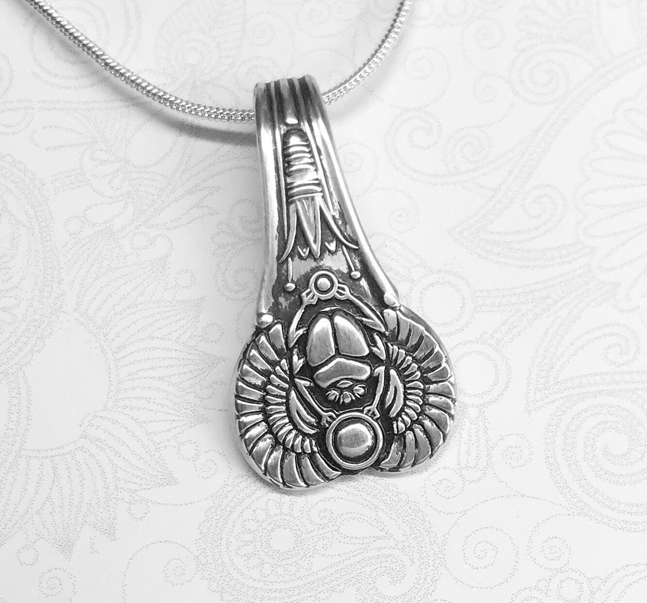 Scarab Spoon Necklace, Rare Beetle Pendant, Silverware Jewelry, Antique ...