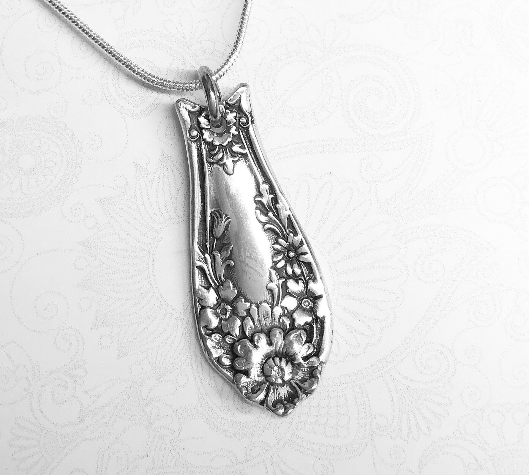 Antique Spoon Necklace Pendant, Silverware Jewelry,'Corona' 1910