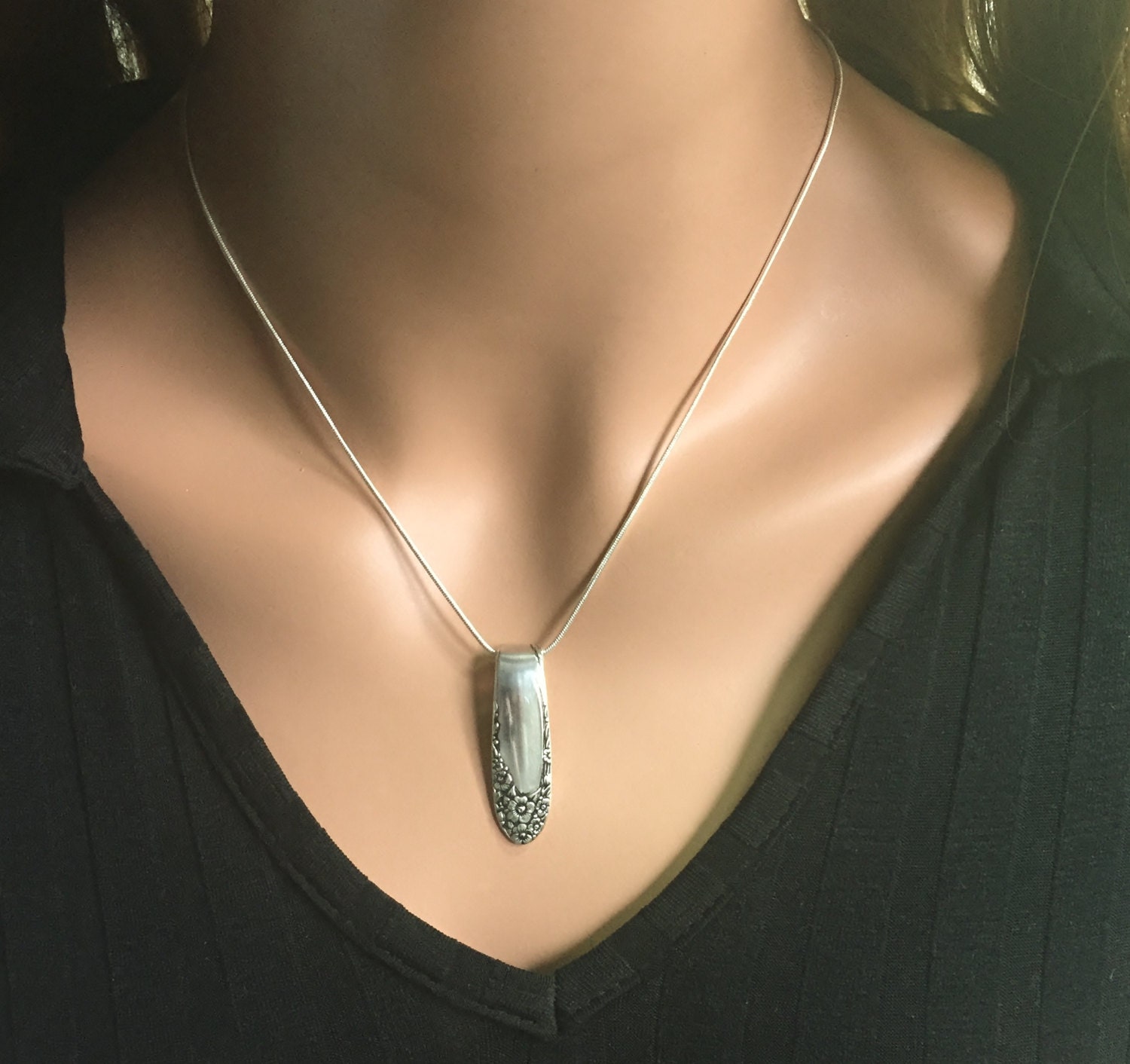 Spoon Necklace, Spoon Pendant, 'English Garden' 1949, Silverware Jewelry