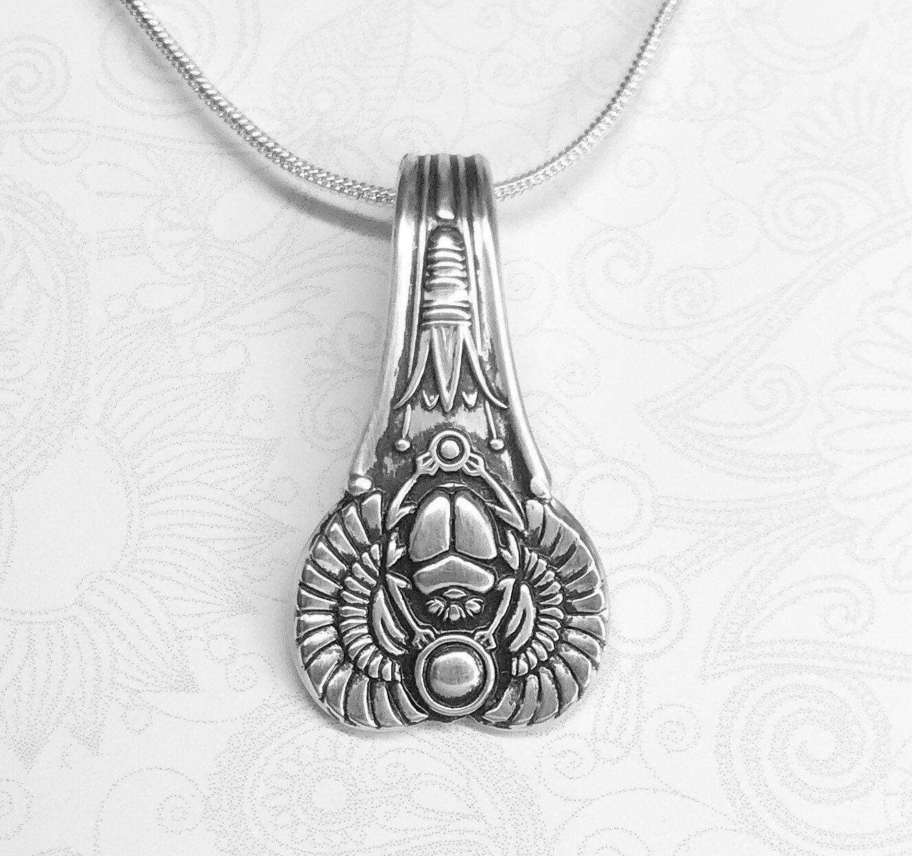 Scarab Spoon Necklace, Rare Beetle Pendant, Silverware Jewelry, Antique ...