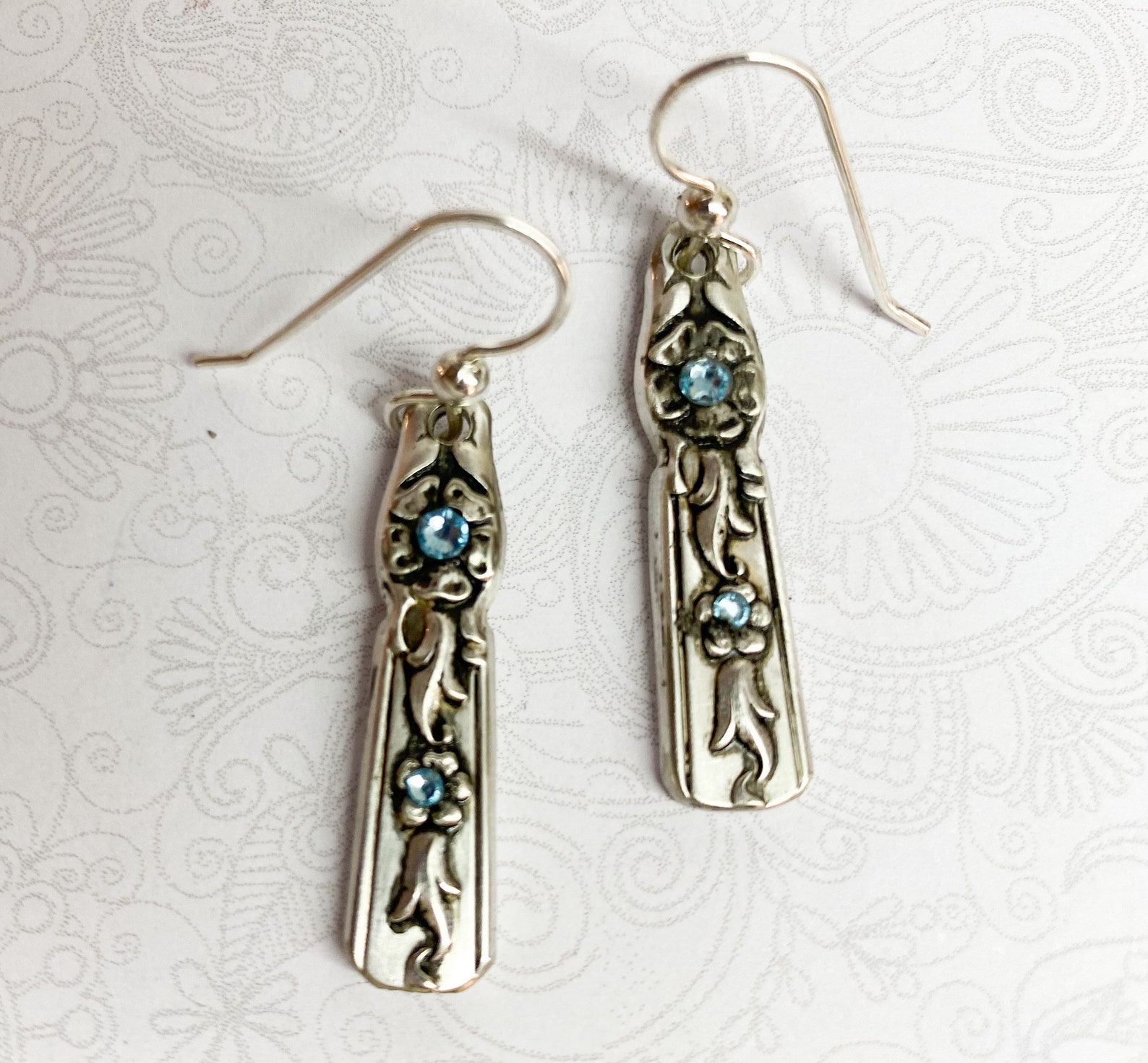 Spoon Earrings Aquamarine Crystals Dangle Earrings - Etsy