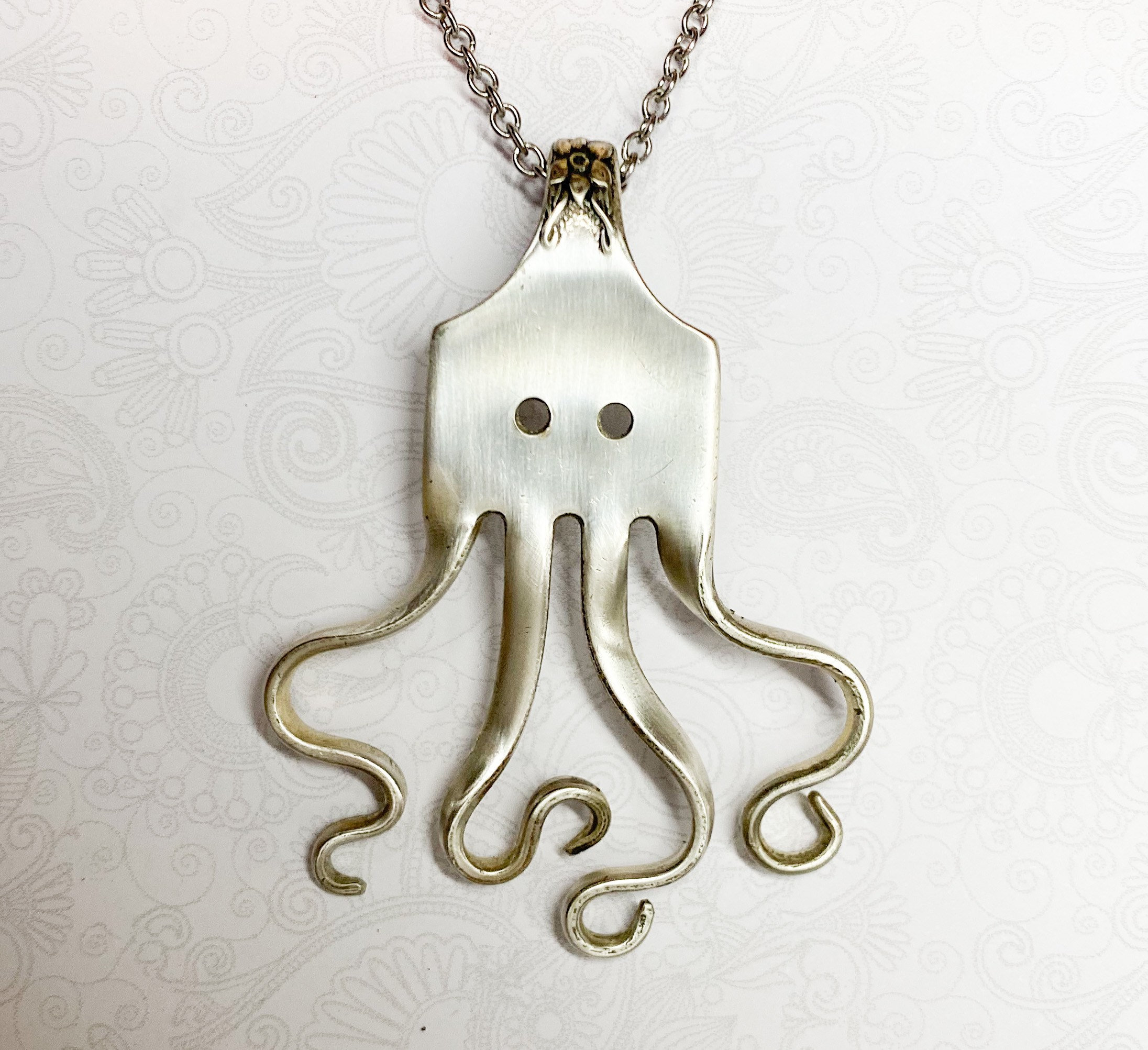 Octopus Fork Necklace, Fork Pendant, Nautical Necklace, Silverware Jewelry