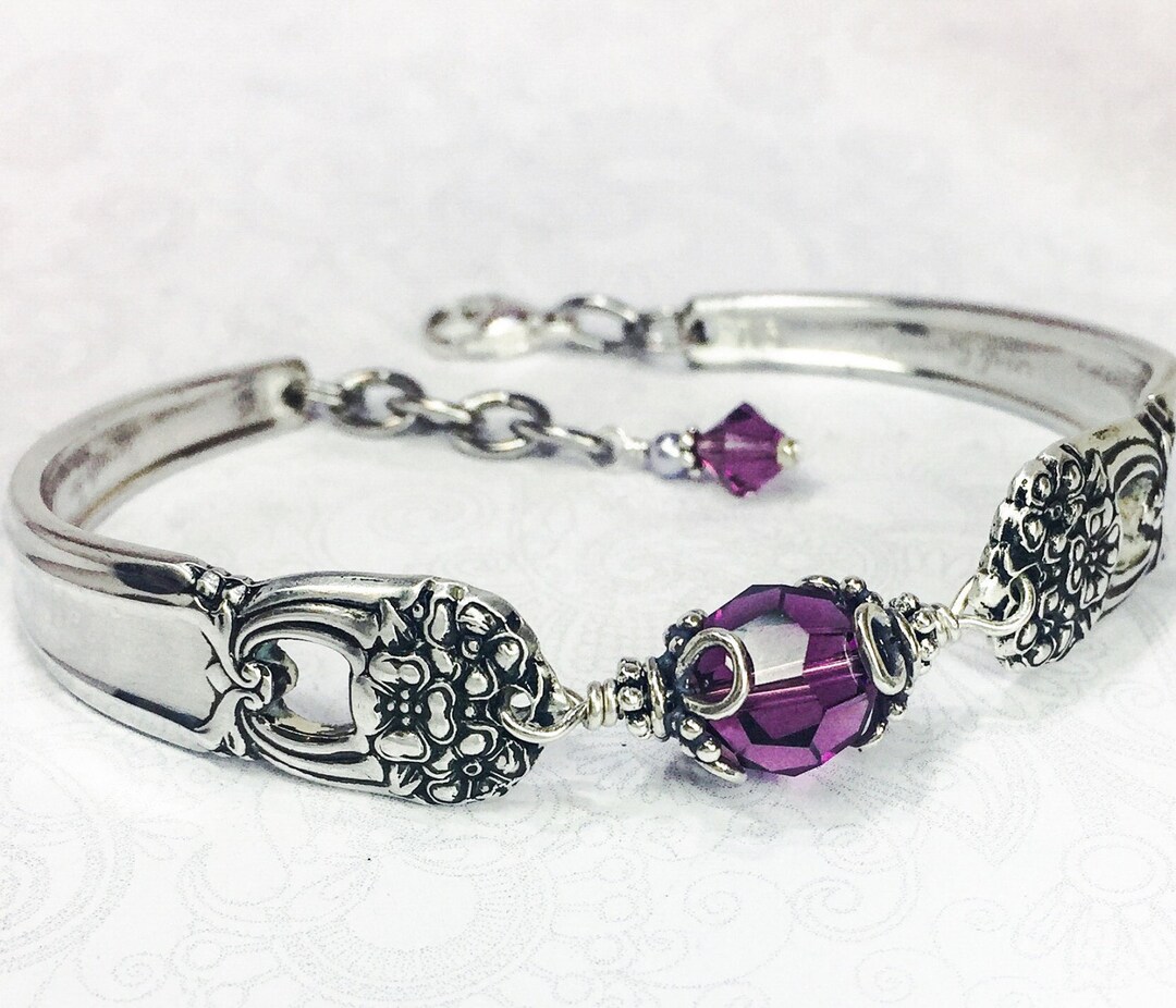 Spoon Bracelet, Spoon Jewelry, Amethyst Swarovski Crystals, "eternally ...