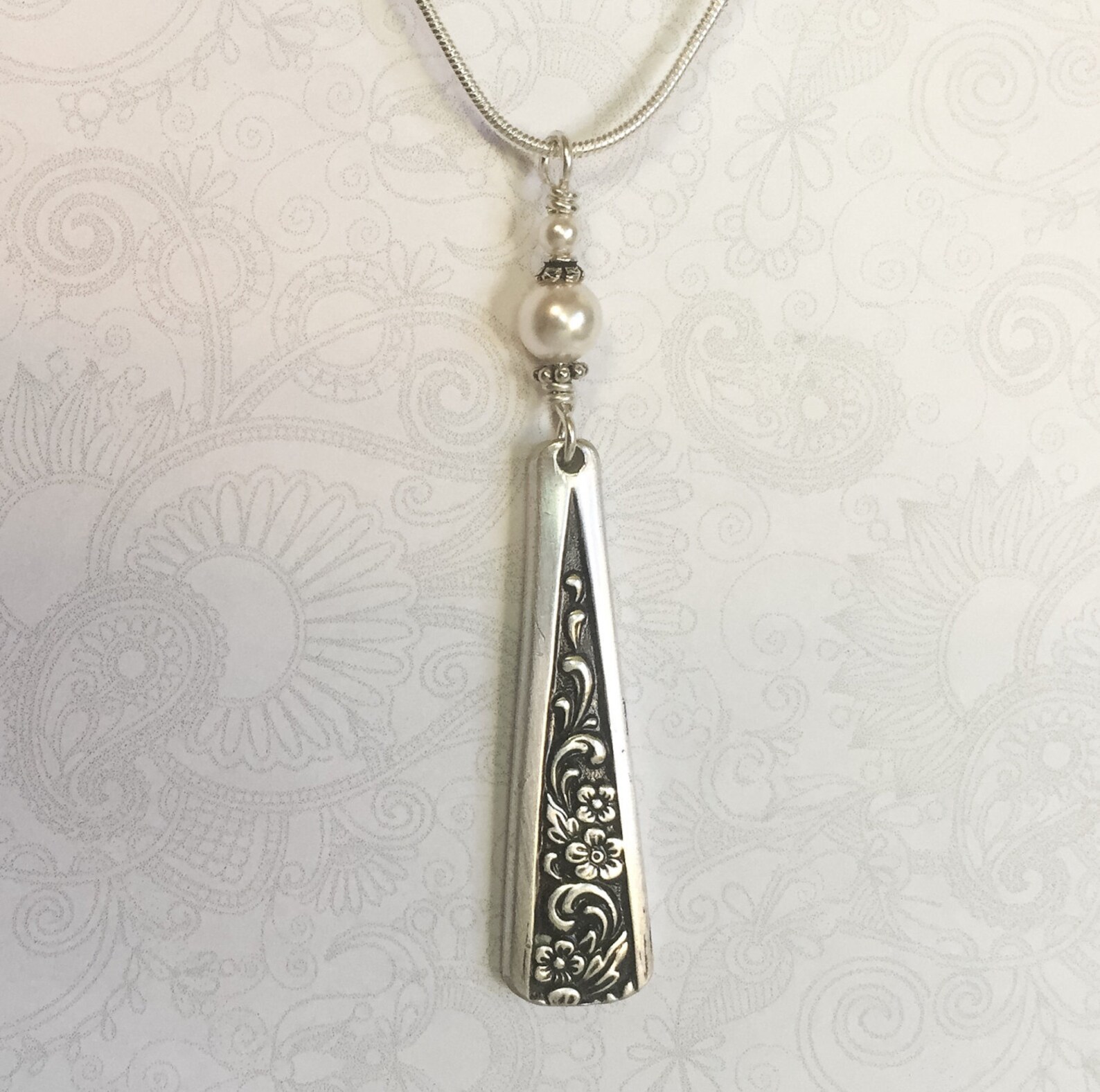 Spoon Necklace, Spoon Handle Pendant, White Pearl Necklace, 'tangier ...