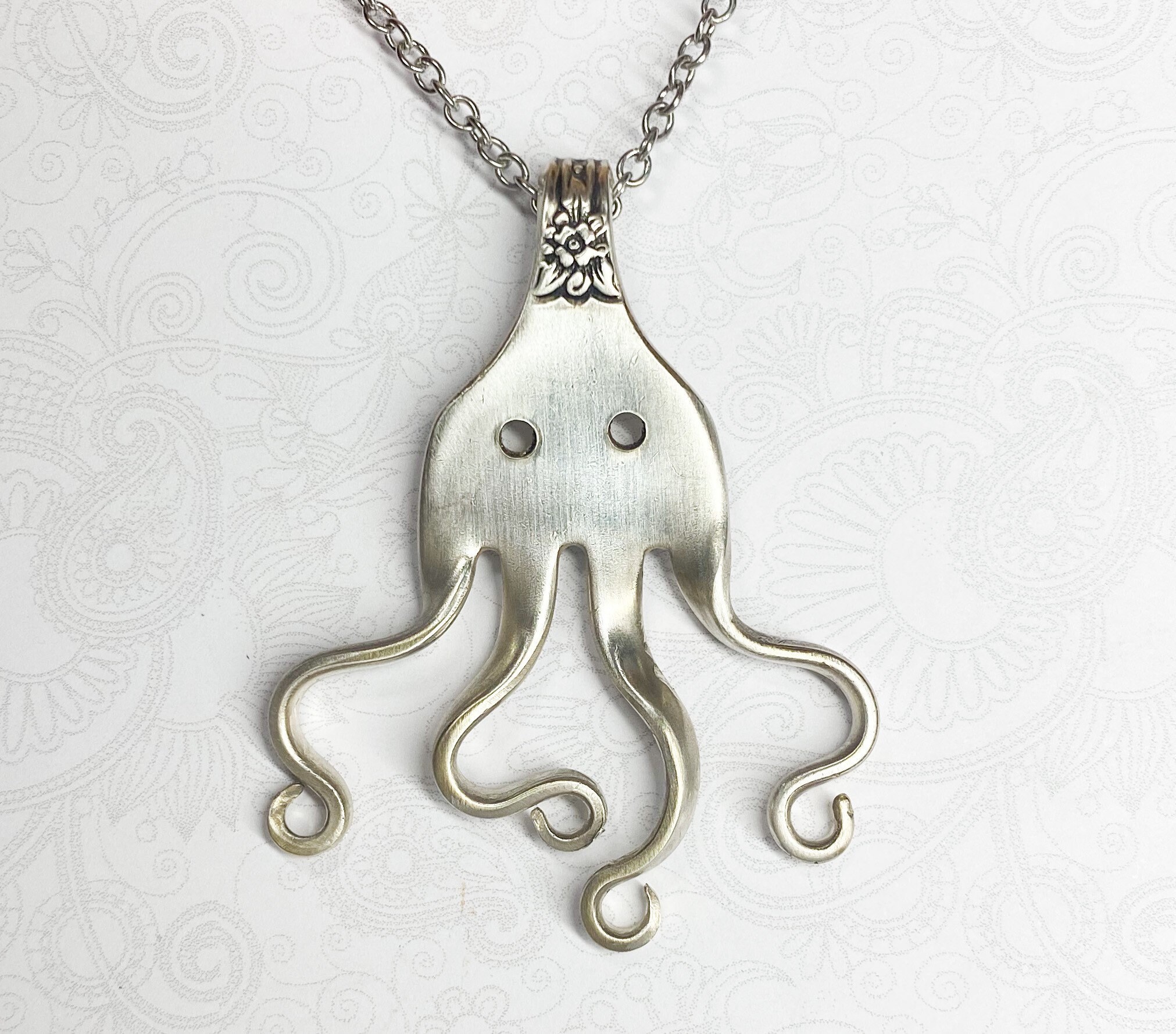 Octopus Fork Necklace, Fork Pendant, Unique Silverware Jewelry