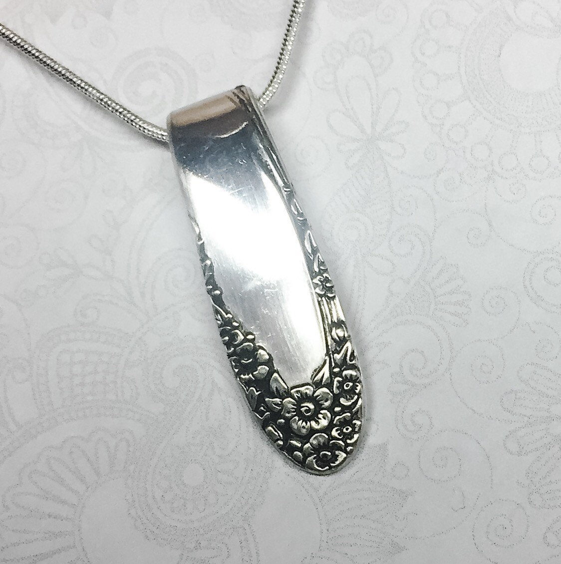 Spoon Necklace, Spoon Pendant, 'English Garden' 1949, Silverware Jewelry