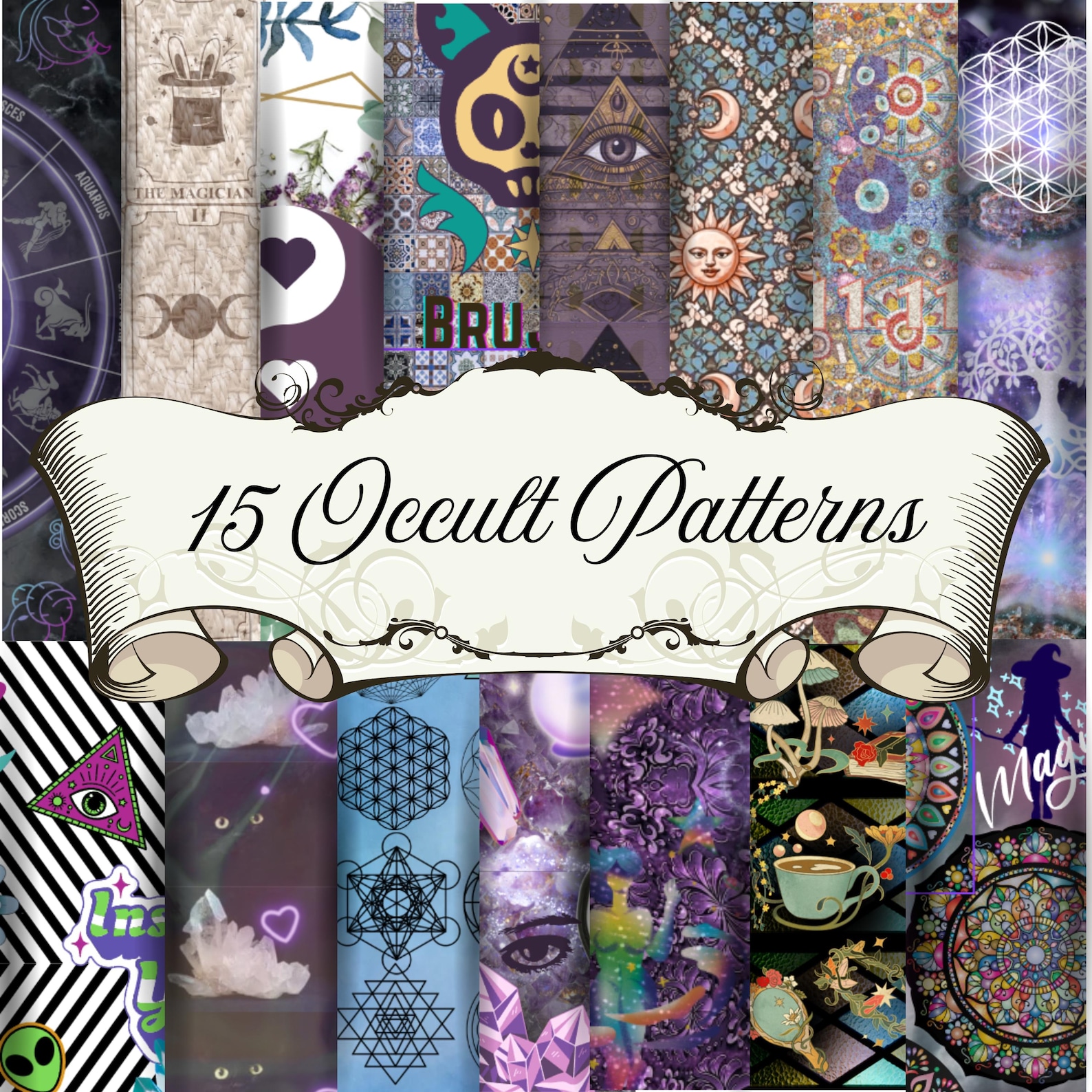 Occult Digital Pattern Pack, Seamless Pattern Wallpapers, Witchy ...