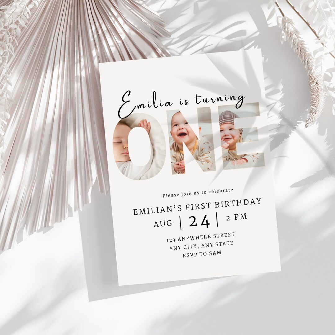 Elegant First Birthday Invitation: Editable Canva Card (digital ...