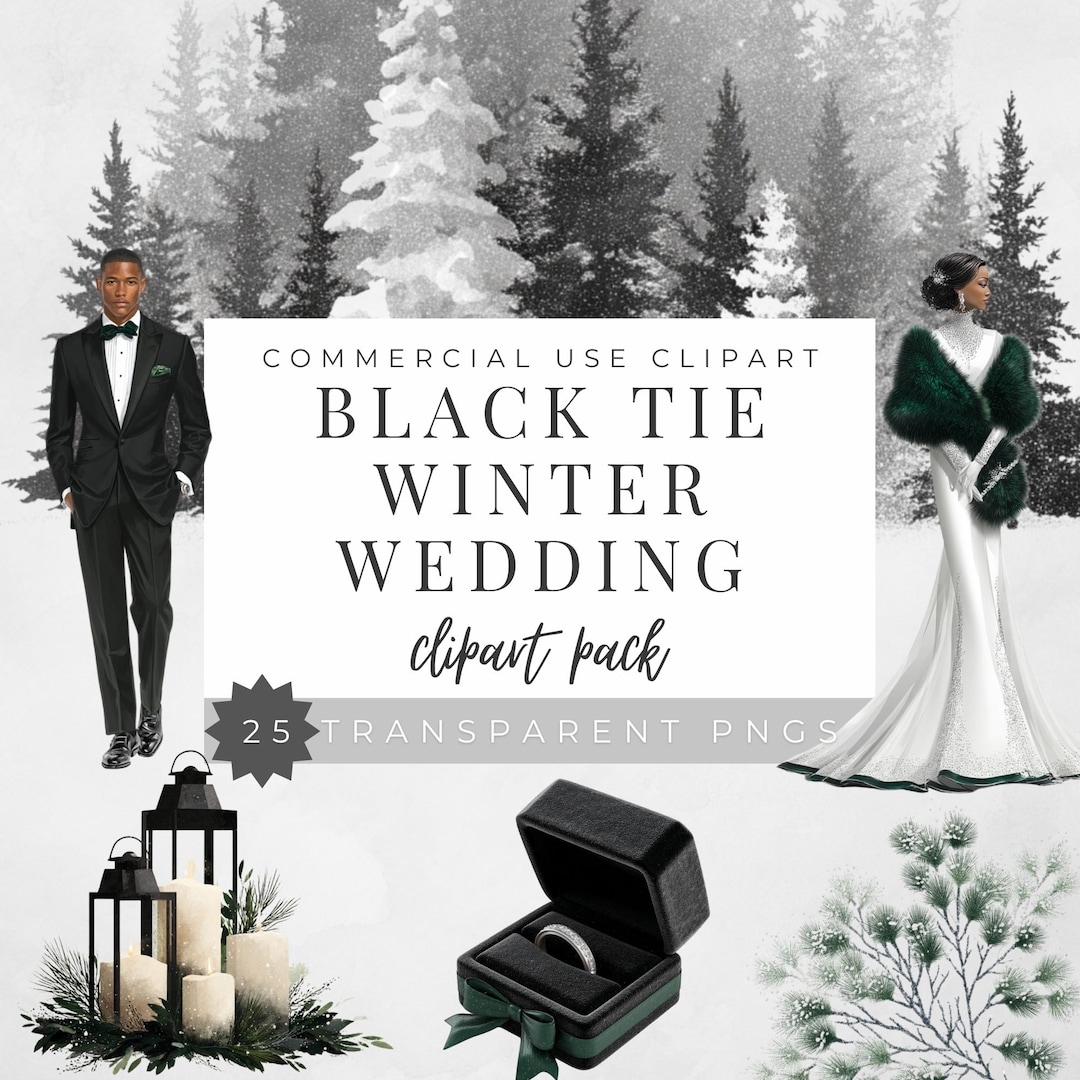 Black Tie Winter Wedding Clipart Bundle | Luxe Frost Snow Theme PNG ...